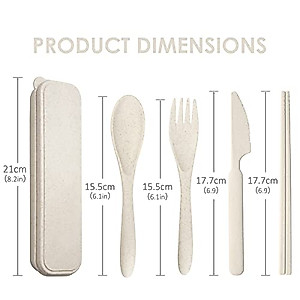 Teivio Reusable Portable Travel Utensils Silverware Forks Spoons Knives & Chopsticks, Set of 3 for Camping Wheat Straw Plastic with Storage Case (Beige/Blue/Green)