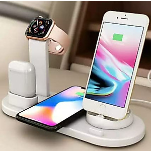 Multi-Port Fast Wireless Charging Station | Universal Contactless Charging Docks | Compatible with Smart Devices, Watch, AirPods Pro, iPhone 14/13/12/11 Pro Max/X/XS/XR 8/Plus (6-in-1 White)