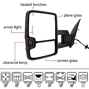 Perfit Zone TOWING MIRROR Replacement Pair Fit For SILVERADO SIERRA 2014, 2015,2016, 2017, 2018 with Power heated,Amber Signal Clearance Led Arrow Light