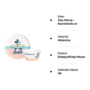 Zak Designs Disney Mickey Mouse Street Beach (Stay Wavey) - Kids Dinnerware Set, Includes 10in Melamine Plate and 27oz Bowl Set, BPA-Free Durable Plate and Bowl Makes Mealtime Fun