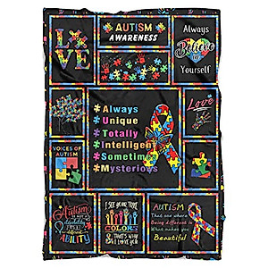 Autism Blanket Puzzle Cure Awareness Flannel Throw Gift for Childs Teens Adults Super Soft Snuggle Breathable Bed Sofa Couch Meaningful Colorful Foldable Unisex 150x200 Black 60x80