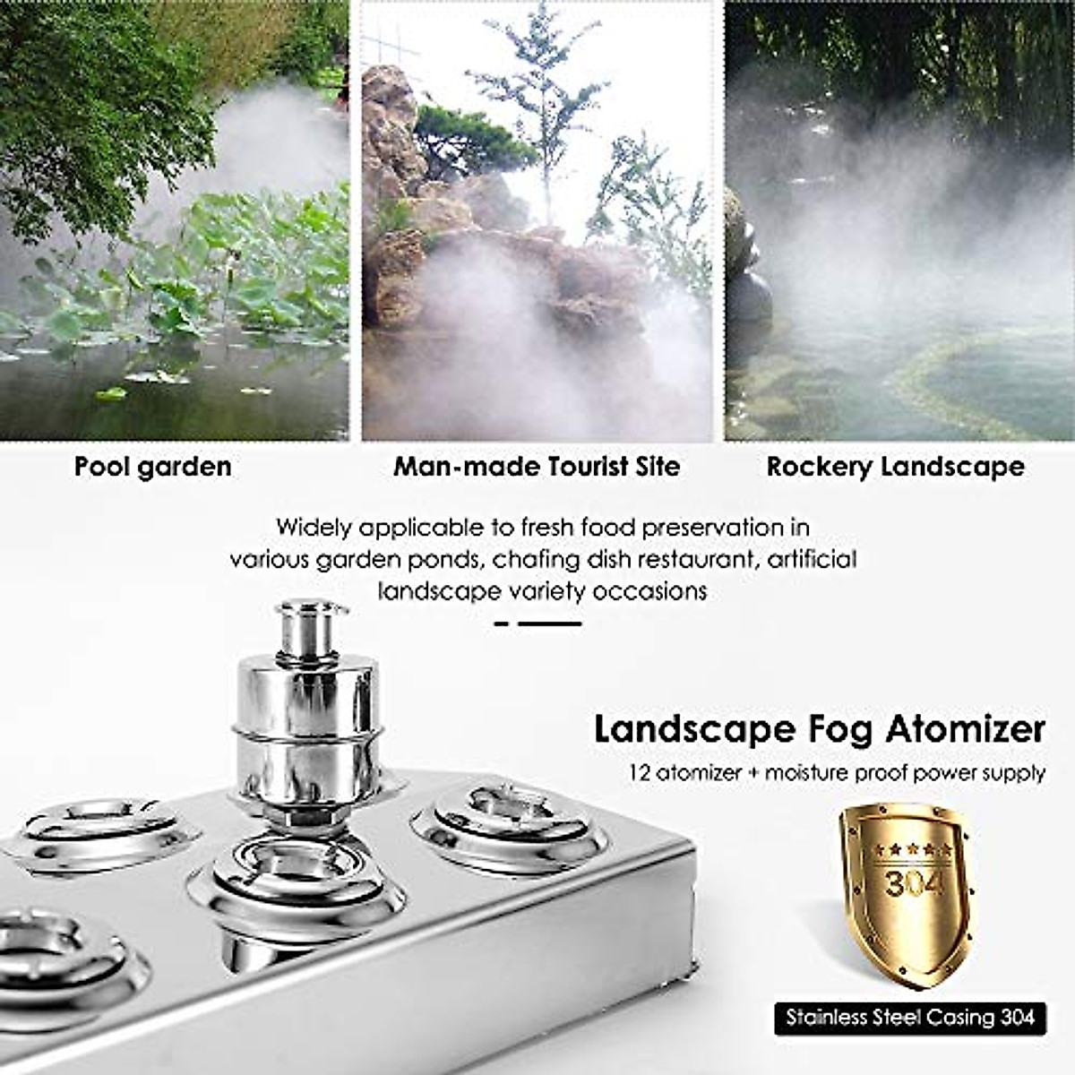 BITOWAT Ultrasonic Fogger 12 Heads Mist Maker with Waterproof Power Supply + 6 PCS Replaceable Ceramics Discs + Replacement Tool 7kg/h Mini Fog Machine for Greenhouse Garden Lawn and Pond