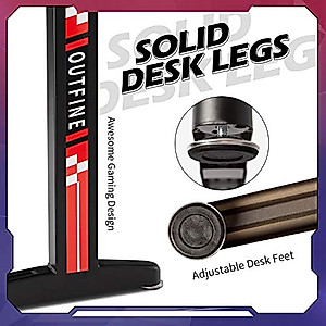 OUTFINE Gaming Desk Home Office Computer Desk Gamer Workstation with Carbon Fiber Surface, Cup Holder, Headphone Hook and T-Shaped Legs (Black, 55")