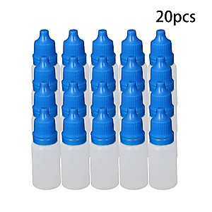 Bettomshin 20Pcs 10ml PE Plastic Dropping Bottles, Thin Mouth Vial of Squeezable Liquid Eye Liquid Dropper, Liquid Sample Seal Storage Bottle with Blue Cap