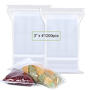 Premium 3 X 4 in (200 Count) Small Poly Zipper Bags, 2Mil Small Plastic Bags Clear, Easy Zip Open & Close, Zip Poly Bags Strong Locking Seal, Food Grade Safe, Handy Perfect for Many Uses by Valchoose