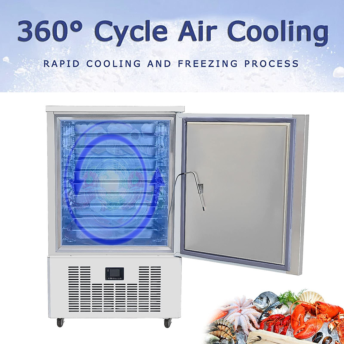 Kolice Commercial 10 Trays Blast Chiller & Freezer, Dumpling Blast Freezer, Chest Freezer, Batch Freezer for ice Cream, Fresh Meat, Chicken, Dessert in hotel, restaurant, school, canteens, catering