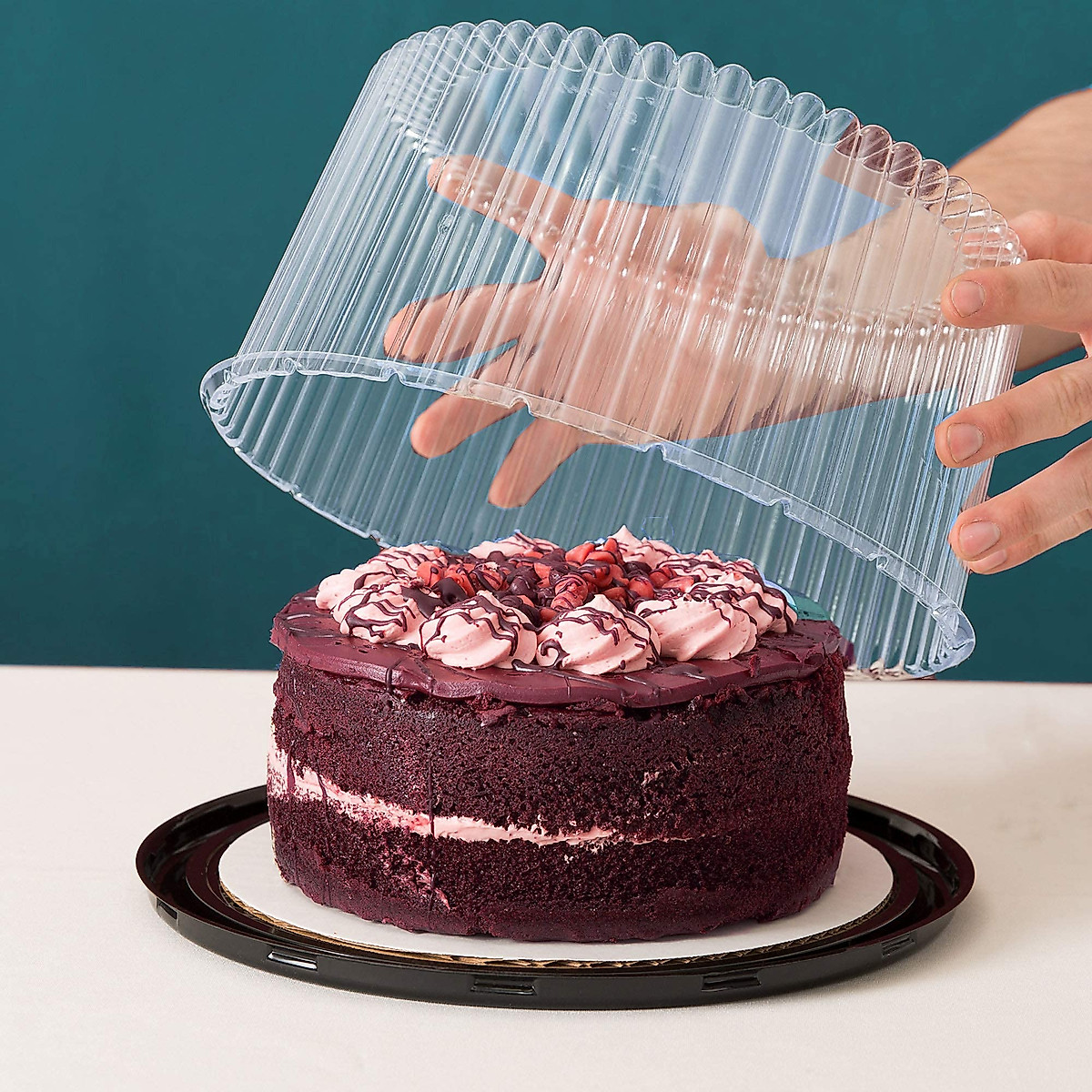 Plastic Cake Containers with Lids | Disposable Cake Containers 9 Inch Cake Carries for Transport and 9 inch Cake Boards 5 Pack of Each | Clear Bunt Cake, Cheesecake, and Pie Plastic Containers