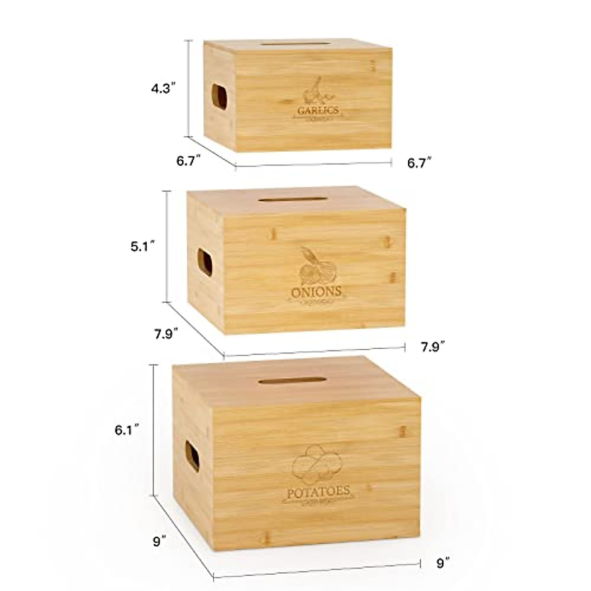 G.a HOMEFAVOR Potato and Onion Storage Bamboo Bin, 3 Piece Garlic Potato Onion Container, Potato Storage Vegetable Keeper, Bamboo Produce Box Sets For Kitchen Counter