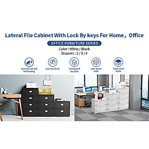 Lateral File Cabinet 4 Drawer Metal Filing Cabinets for Home Office, White File Storage Cabinet with Lock for Letter/Legal A4 Size, Locking Horizontal Filing Cabinet with Card Slot