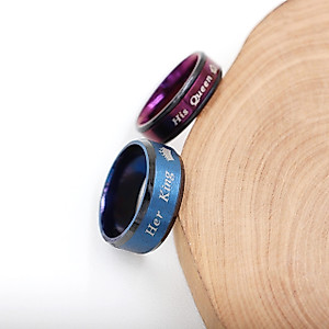 His Queen Ring Black Purple Tone, Matching Wedding Band Promise Ring, Couples Valentines Jewelry for Women Girlfriend Y1314 (size 7)