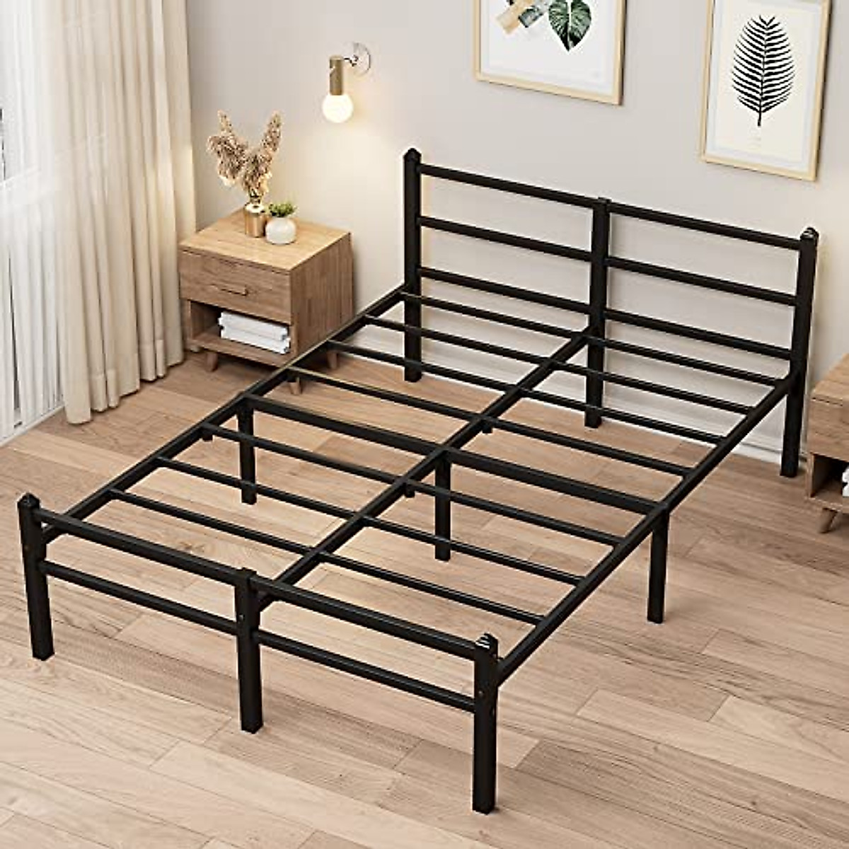 GreenForest Twin Bed Frame Tool-Free Quick Assembly Metal Platform and Full Size Bed Frame with Headboard
