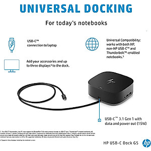 HP USB-C Essential Dock G5 Bundle with Docztorm USB Hub (8 in 1 Adapter for USB-C and Thunderbolt-Enabled Laptops, Notebooks and PCs - Single Cable for Charging, Networking, or Data Transfers)