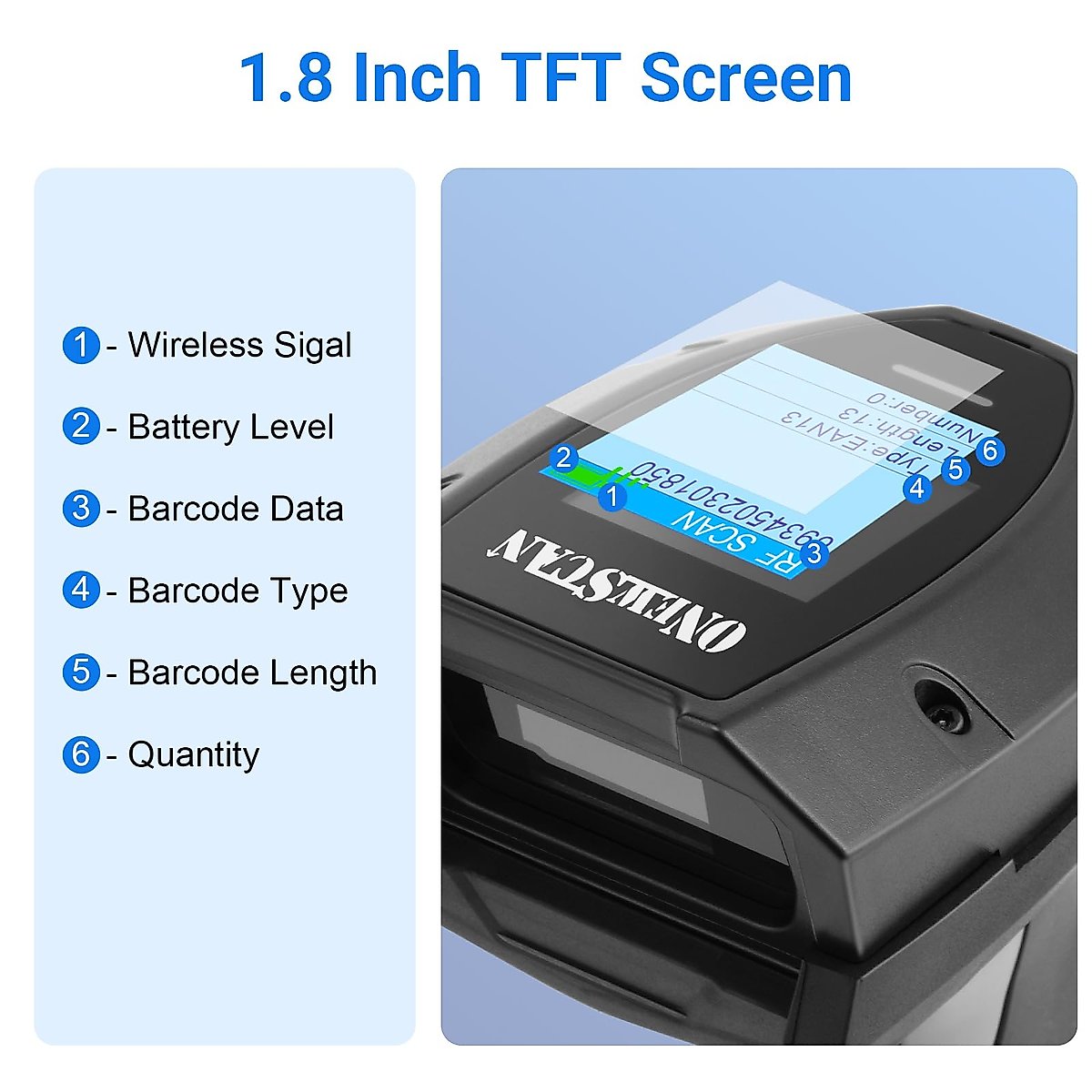Barcode Scanner Wireless, Onewscan 1D Laser Barcode Reader with Stand 2.4G Wireless & USB Wired Connection 2 in 1 Plug and Play Handheld Bar Code Scaners