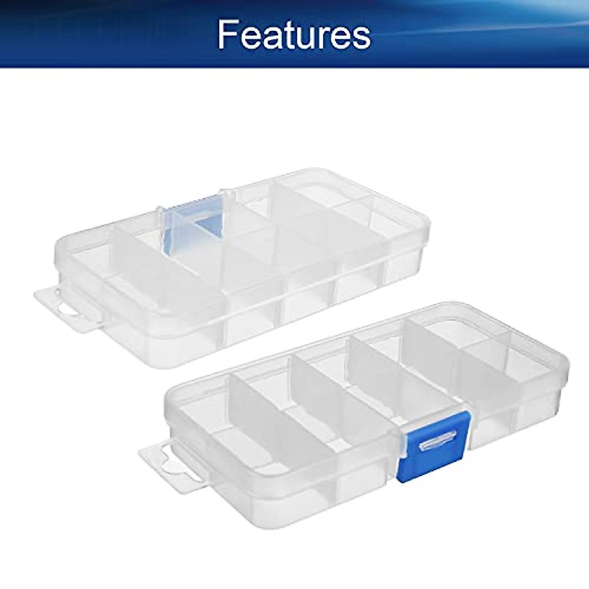 Yinpecly 2Pcs Component Storage Box 132x68x23mm Adjustable Divider 10 Grids Removable Compartment PP Organizer for Jewelry Beads Earring Container Tool Fishing Hook Small Accessories