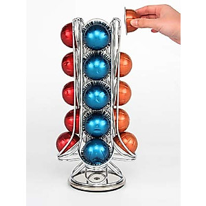 FlagShip Coffee Pod Holder 360-Degree Rotatable Nespresso Vertuoline VertuoPlus Capsules Coffee Pods Capsules Stand Storage Rack Single Serve, Silver Metal(20 Pods)