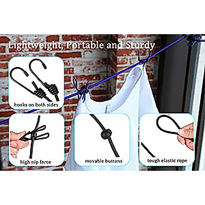 Portable Elastic Travel Clothesline with 12pcs Clothespins Travel Gadgets, 10 Clothespins, Retractable Elastic Laundry Clothes Line for Backyard, Vacation Hotel, Balcony Clothes Drying Line(Black)