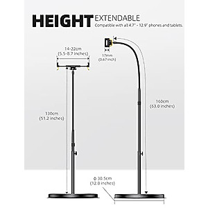 Lamicall Tablet Floor Stand - Gooseneck Swivel Holder Mount with Adjustable Height & 10.6lb Stable Base, Compatible iPad Mini Air Pro 12.9/9.7, Galaxy Tab, Kindle, Cell Phones (4.7''-13'')