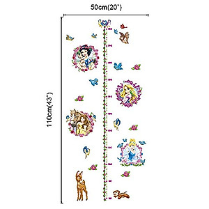 ufengke Princess Height Charts Wall Stickers Deer Flowers Wall Decals Art Decor for Girls Kids Bedroom Nursery