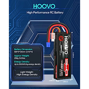 HOOVO 7.4V 5200mAh 80C 2S Lipo Battery Hard Case with EC3 Plug for Popular RC Car RC Helicopter Quadcopter UAV Drone FPV Tracxas Slash Buggy Team Associated(2 Packs)