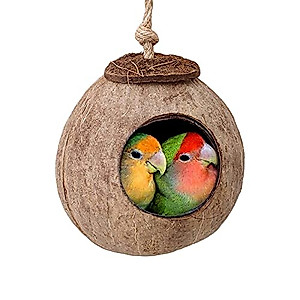 TATBUL Pets Hammocks Bird's Nest Natural Coconut Shell Small Pet Bird Parrot Cage Bird's Nest Hut Round Bed Hammock Aviary