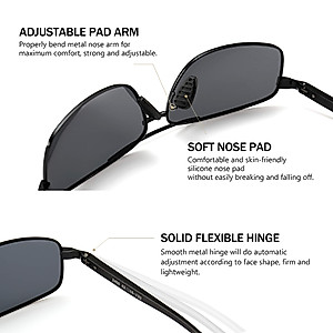 SUNGAIT Ultra Lightweight Rectangular Polarized Sunglasses UV400 Protection (Black Frame Gray Lens, 62) Metal Frame 2458 HKH
