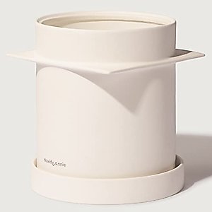 Plant Pot Ceramic 7 inch - Round Classic Planter with Tray for Indoor Outdoor Plants Flowers Herbs - Plants Not Included (White)