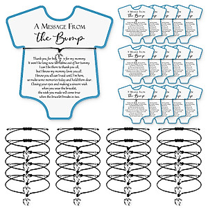 Henoyso 25 Sets Baby Shower Favors for Guests Baby Shower Bracelets Party Favors Adjustable Bracelet Message from the Bump Card Bracelets Footprints Charm for Gender Reveal Thank You Gifts(Blue)