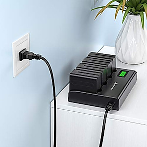 Powerextra 4 Pack Batteries and 4-Channel Charger for Sony NP-F970, NP-F960, NP-F950, NP-F930, NP-F770, NP-F750, NP-F570, NP-F550