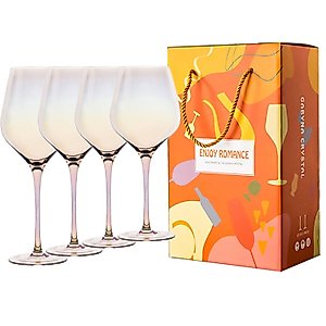 YTCYKJ White Wine Glasses Set of 4, 14 oz Iridescent Crystal Glass, Rainbow Universal Wine Glassware, Long Stemmed Glassware for Wine Tasting, Wedding Gift, Anniversary, Christmas, Birthday
