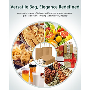 Colemoly Paper Gift Bags 180pcs 5.25x3.25x8 Inch Kraft Paper Bags with Handles Small Brown Recyclable for Small Business, Retail, Grocery, Cafes, Bakeries, and Cosmetics Stores