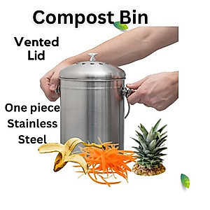 Gramp's Lamp Stainless Steel Compost Bin Kitchen Countertop-1.3 Gallon Seamless Rust-Resistant, Odourless, Organic Waste Compost Bucket/Pail - Complete with Charcoal Filters