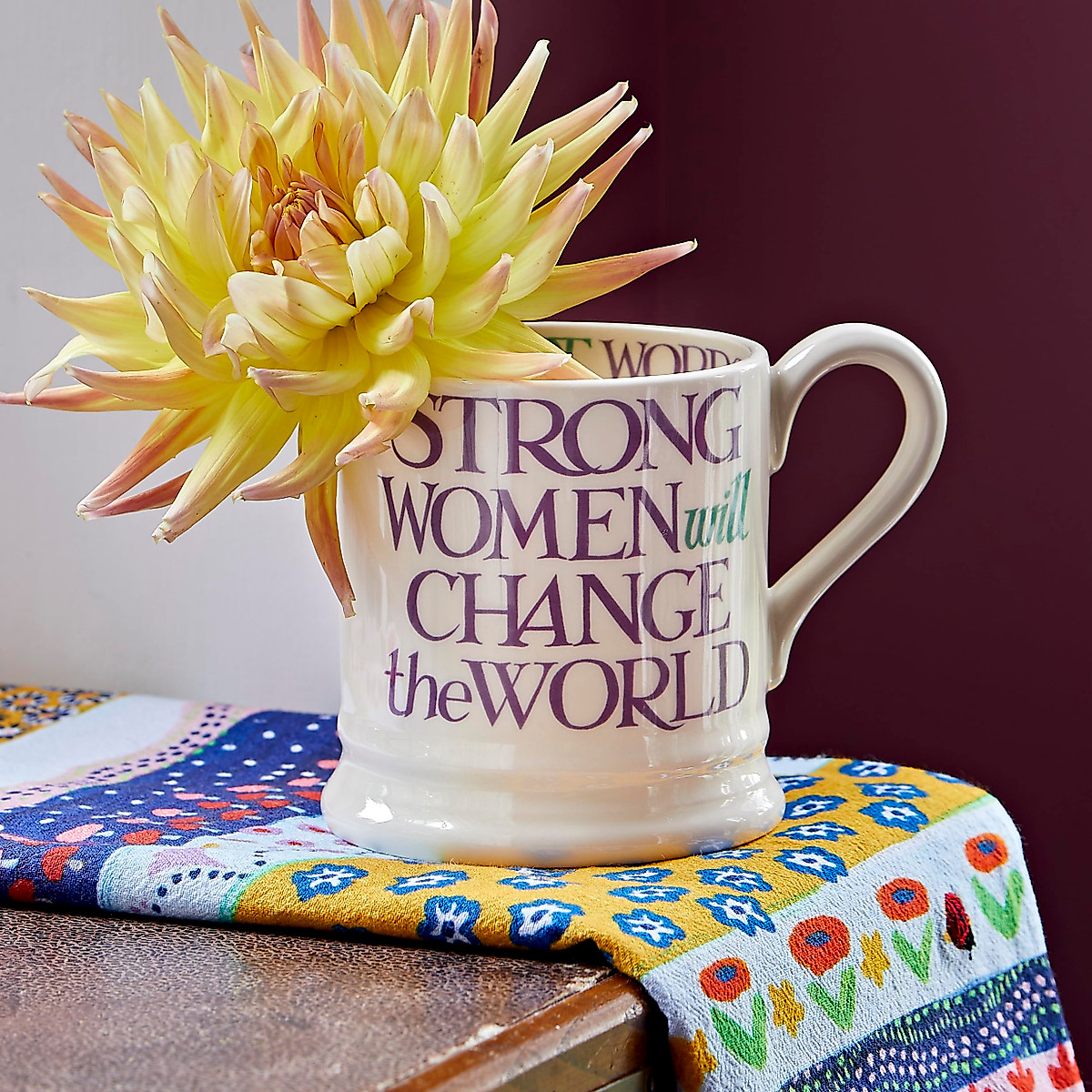 Emma Bridgewater Handmade Ceramic Purple Toast Strong Women Script Gift Half-Pint Coffee and Tea Mug