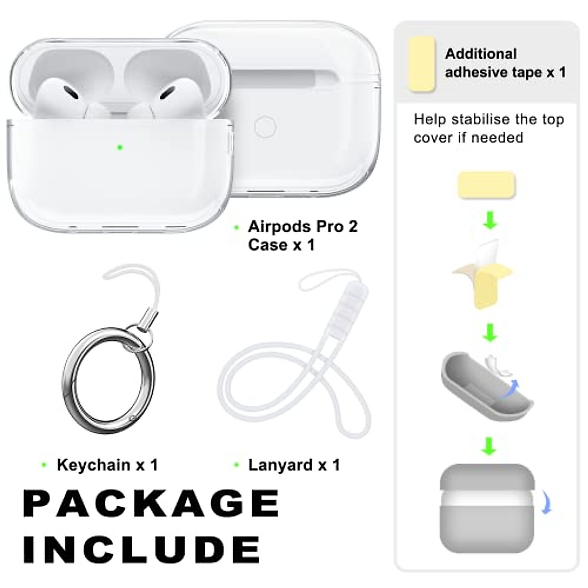 Foweroty Compatible Airpods Pro 2/1 Case Clear, Soft TPU Transparent Protective Cover for Women Men Shockproof iPods Pro 2 Case Skin for Airpods Pro 2/1 Charging Case，Clear