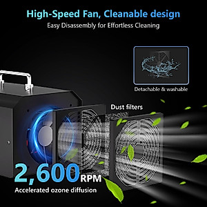 PowerScale Ozone Generator 75,000mg/h OZB1 Ozone Odor Eliminator Commercial Ozone Machine Odor Removal, For Home, Car, Pet Room Ozone Machine - High Capacity Ionizer Ozone Air Purifier, Black
