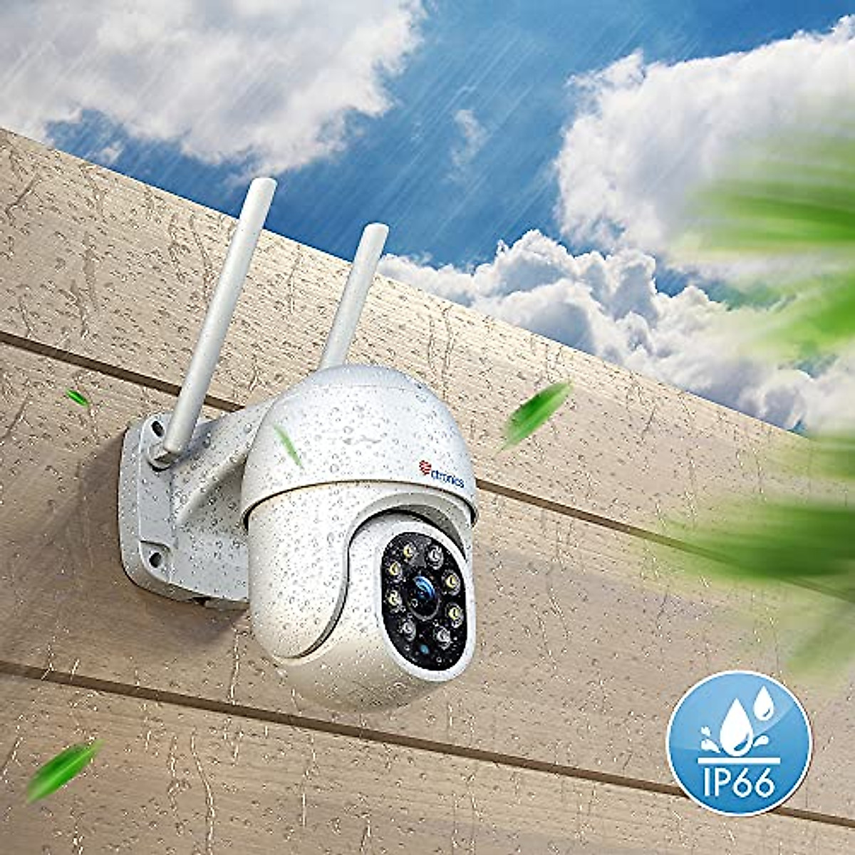 2K 4MP Security Camera Outdoor, 2560×1440P Ctronics PTZ Camera Outdoor 2.4G WiFi CCTV IP Camera for Home Security Human Detection & Auto Tracking Custom Sound Alarm Color Night Vision 2-Way Audio IP66