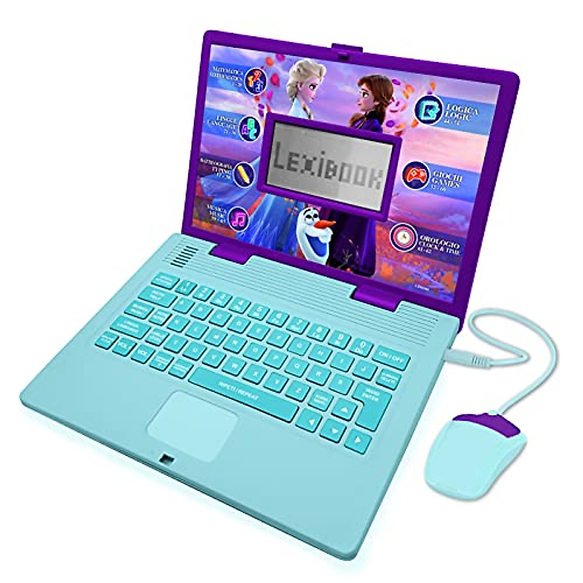 Lexibook JC598FZi5 Disney Frozen 2-Educational and Bilingual Laptop Italian/English-Girls Toy with 124 Activities to Learn, Play Games and Music with Elsa & Anna-Blue/Purple, Multicoloured, Small