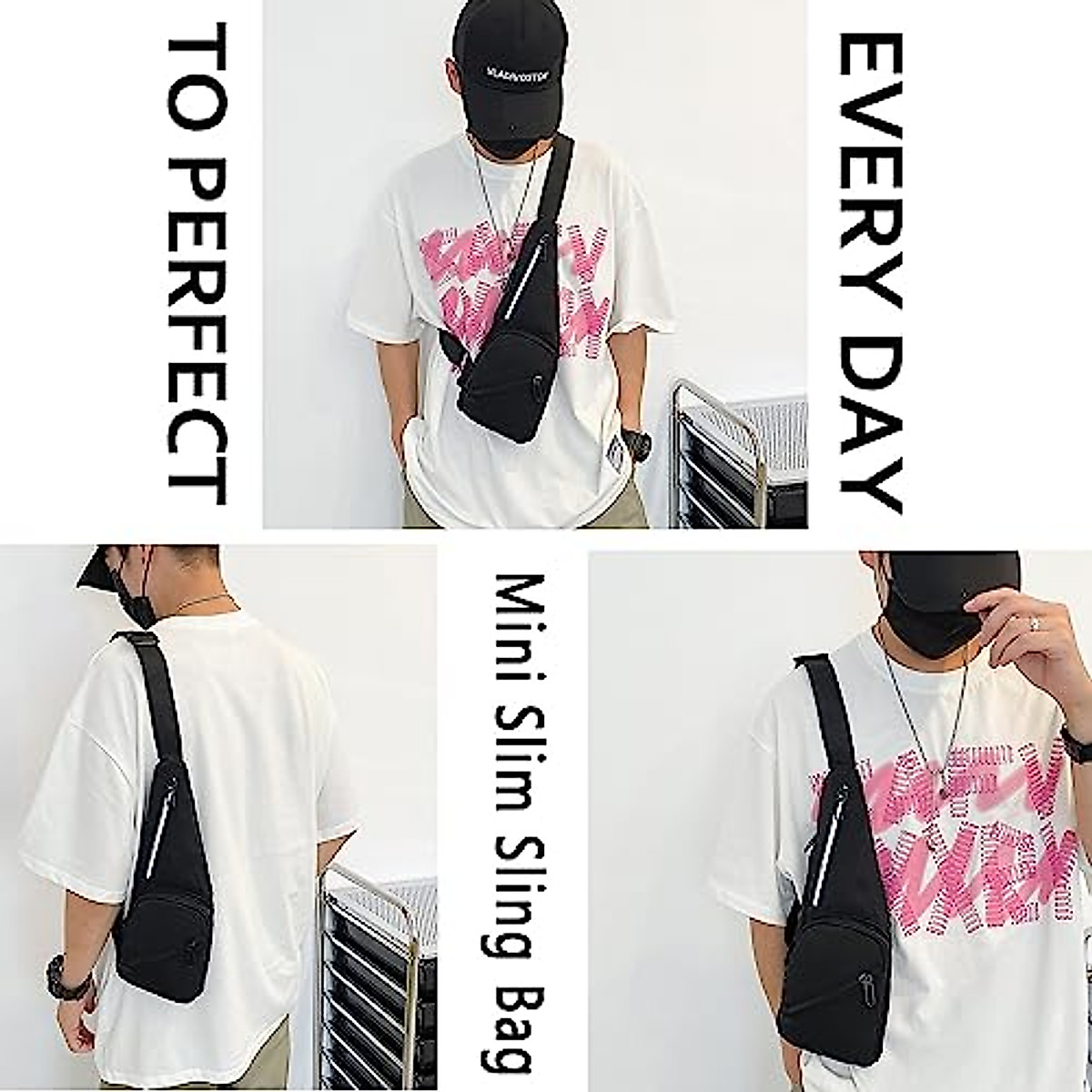 CAISANG Mini Sling Bag Men Crossbody Personal Pocket Bag Small Shoulder Backpack Casual Chest Bag for Travel