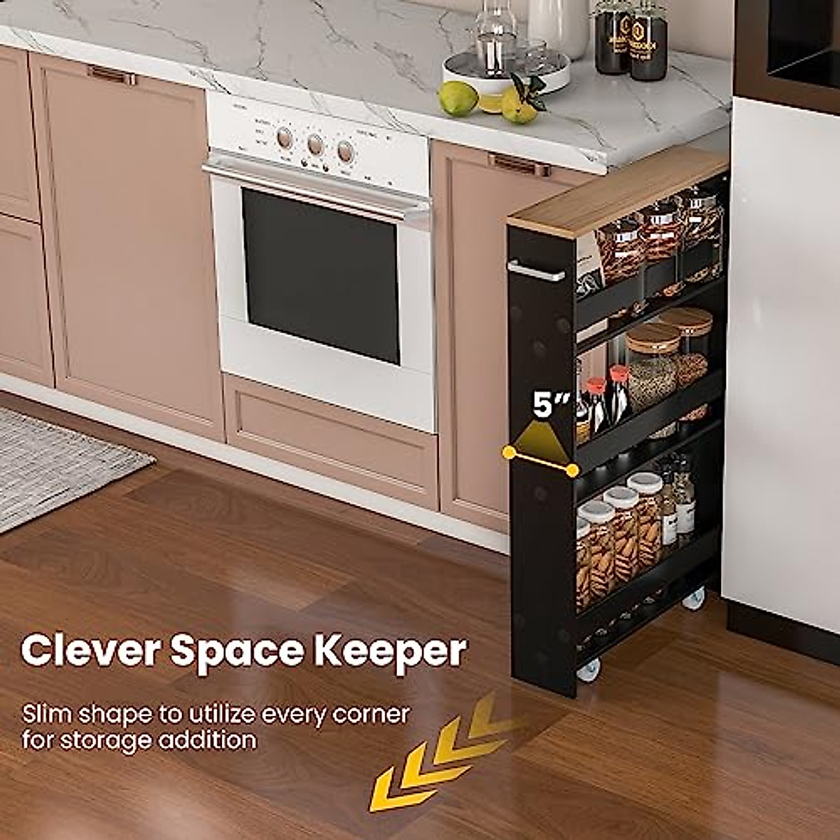 GLOBALWAY 4 Tier Slim Storage Cart, Mobile Shelving Unit Organizer with Wheels & Handle, Rolling Utility Cart for Kitchen Bathroom Laundry Narrow Places, Space Saving