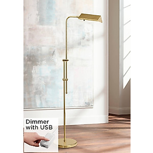Regency Hill Tony Traditional Adjustable Pharmacy Floor Lamp Standing with USB Charging Port 54" Tall Brass Gold Metal Rotating Head Decor for Living Room Reading House Bedroom Home Office