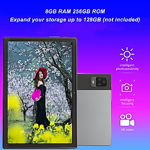 Pomya Tablet PC Android12 10 Inch, 8GB RAM 256GB ROM 8 Core CPU, 5G WiFi 4G LTE Cellular Tablet with Dual Cameras, Type C 7000mAh Battery, Eye Protection Learning Tablet for Kids