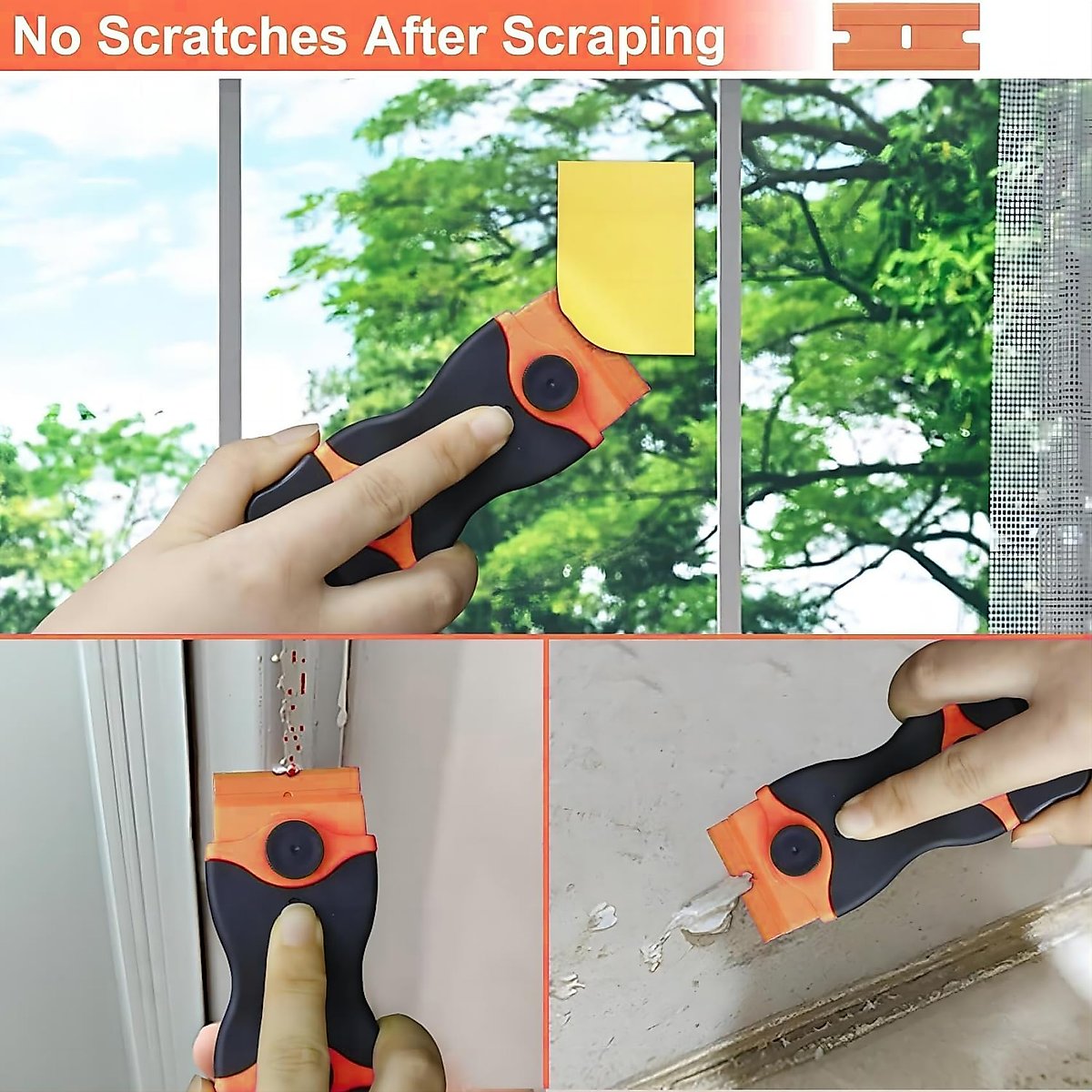 Scraper Tool Set with 20 Razor Blades for Removing Labels, Decals and Stickers from Glass and Stove Tops, 2-in-1 Design，Black and orange (orange)