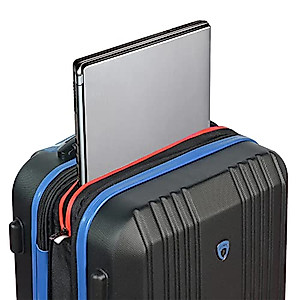 Olympia USA Apache II 22 Inch Expandable Rolling Carry On Lightweight Hardside Double 4 Wheel Spinner Luggage Suitcase with Locking System and Hidden Laptop Compartment, Black/Blue