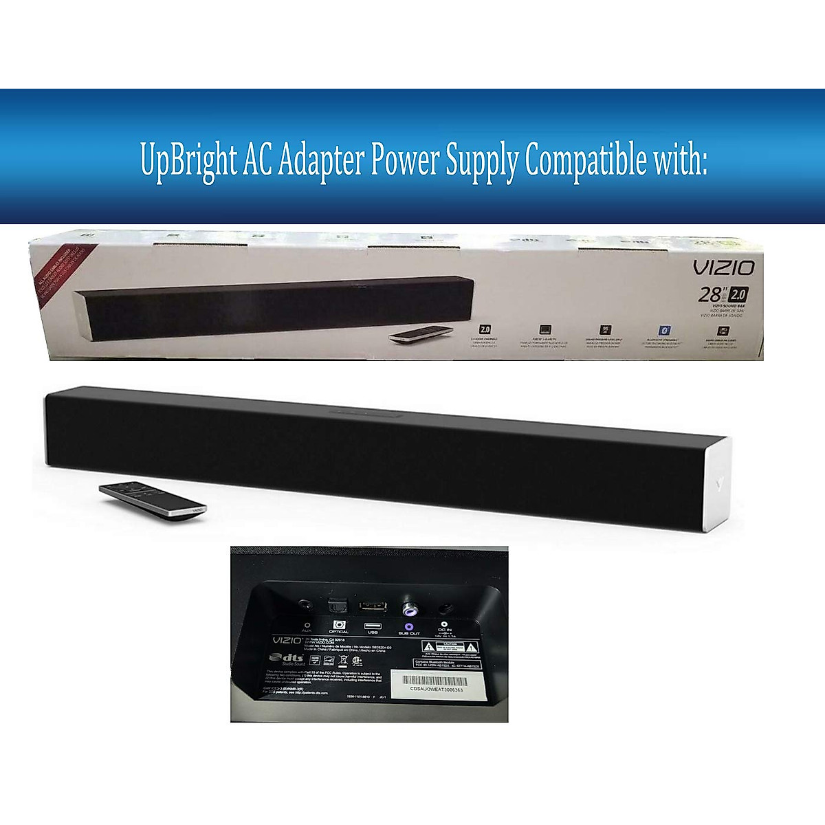 UpBright 14V AC/DC Adapter Compatible with Vizio SB2820n SB2820n-E0 28" 2.0 Channel Bluetooth Sound Bar Home Theater Music Speaker S82820n SB2820n-EO S82820n-E0 AY24BA-BF1401702 14VDC Power Charger