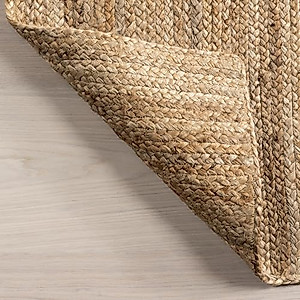 nuLOOM 4 Round Rigo Jute Hand Woven Area Rug, Natural, Solid Farmhouse Design, Natural Fiber, For Bedroom, Living Room, Dining Room, Hallway, Office, Kitchen, Entryway