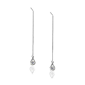 Reffeer Solid 925 Sterling Silver CZ Droplet Chain Dangle Earrings for Women Teen Girls Tassel Dangle Earrings Threader (A-Silver)