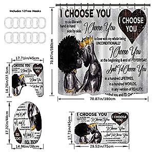 MrLYouth Cute Black Girl Shower Curtain Sets with Non-Slip Rugs ,Toilet Lid Cove and Bath Mat,Waterproof Polyester Fabric Afro Women Bathroom Set African Girl Shower Curtains for Bathroom