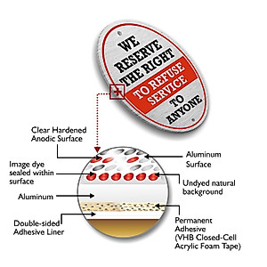 SmartSign 5 x 4 inch “We Reserve The Right To Refuse Service To Anyone” Diamond Plate Sign with Foam Tape & Holes, Matte Finish, 32 mil Anodized Aluminum, Red, Black and White, Made in USA