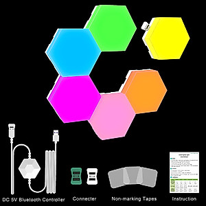 WOINO LED Hexagon Wall Lights,7 Pack KIT,APP One Second Connection,Smart Hexagon Lights,Party Light,Music&Voice Rhythm,Xmas Home Decor,DIY RGB Night Light,Birthday Gift,Countertop Light