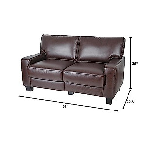 Serta Palisades 61" Track Arm Sofa, Durable Bonded Leather, Soft Pillow Back, Pocket Coil Seat Cushions, Loveseat or Couch for Small Spaces, Living Rooms or Bedrooms, Chestnut Brown