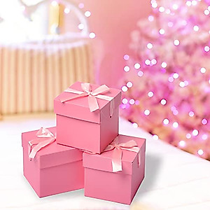 GP SUP 12 Pcs Squared Boxes with Lids,Pink Kraft Gift Boxes for Birthdays Christmas,Mother's Day (Pink, 4”×4”×4”)